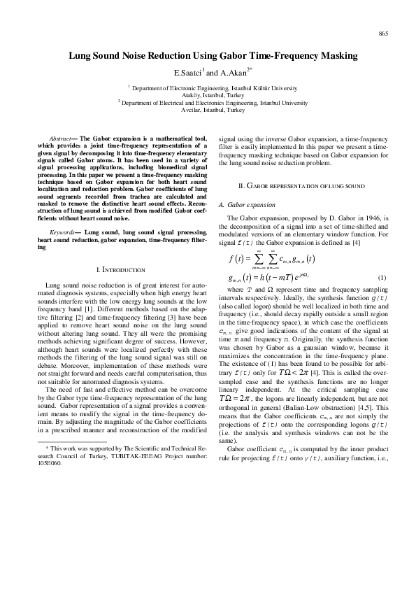 (PDF) Lung Sound Noise Reduction Using Gabor Time-Frequency Masking