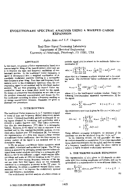 (PDF) Evolutionary spectral analysis using a warped Gabor expansion