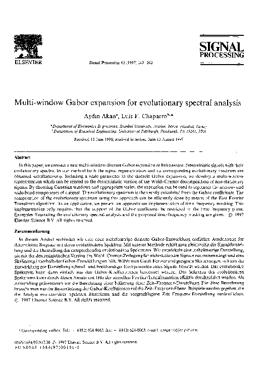 (PDF) Multi-window Gabor expansion for evolutionary spectral analysis