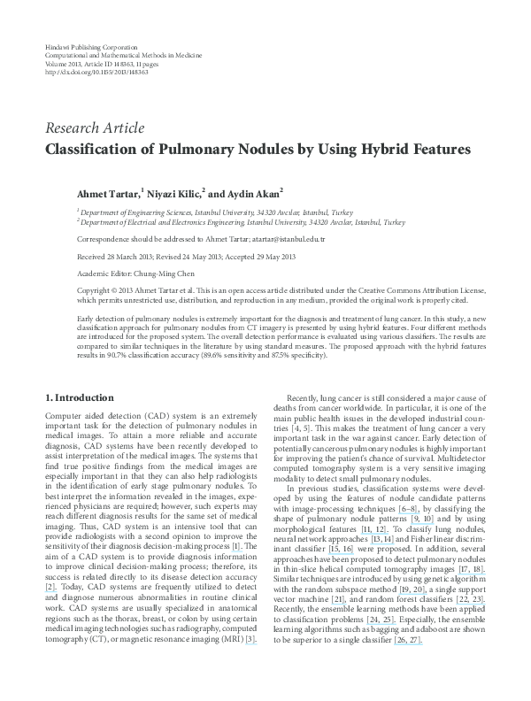 Pdf Classification Of Pulmonary Nodules By Using Hybrid Features