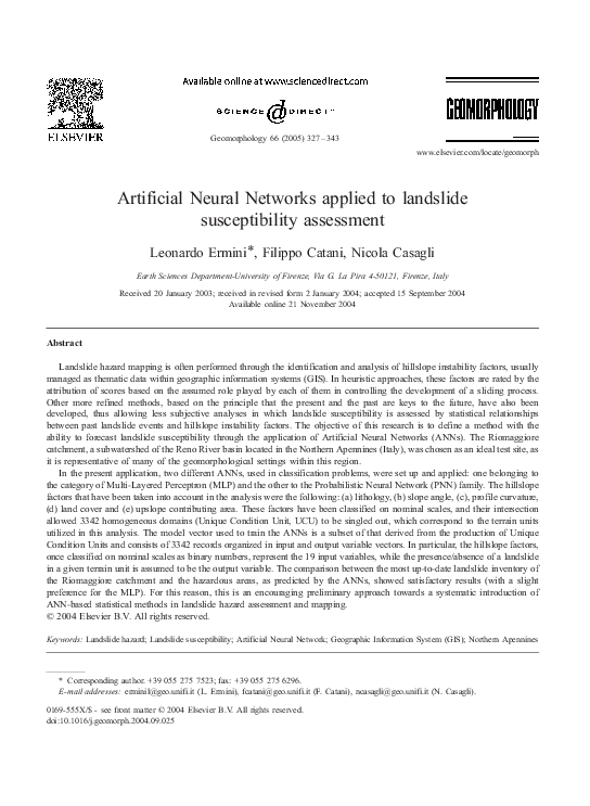(PDF) Artificial Neural Networks applied to landslide susceptibility assessment