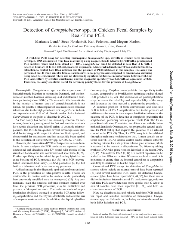 (PDF) Detection of Campylobacter spp. in Chicken Fecal Samples by Real ...