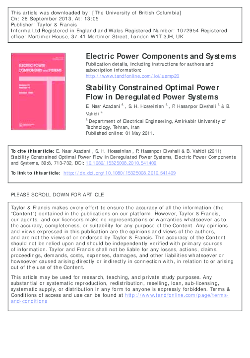 (PDF) Stability Constrained Optimal Power Flow in Deregulated Power Systems