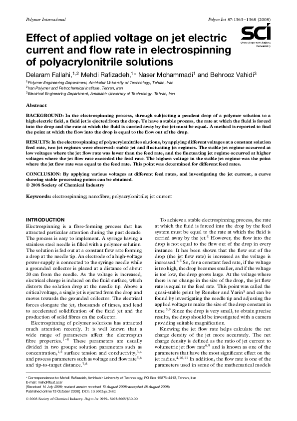 (PDF) Effect of applied voltage on jet electric current and flow rate in electrospinning of ...