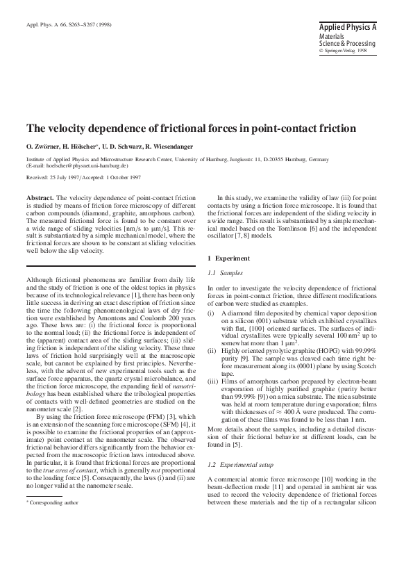 (PDF) The velocity dependence of frictional forces in point-contact ...