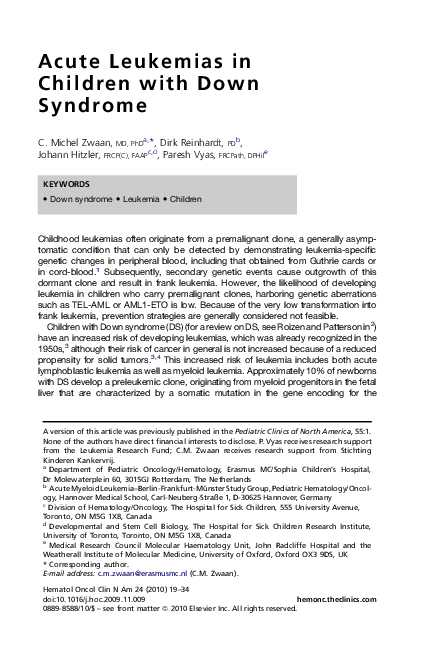 (PDF) Clinical characteristics and outcome of children with Down ...