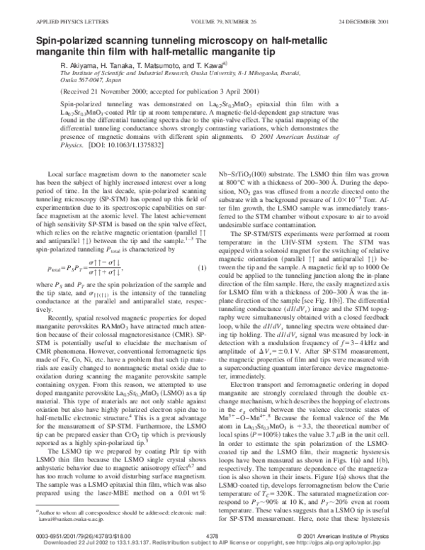 (PDF) Spin-Polarized Scanning Tunneling Microscopy