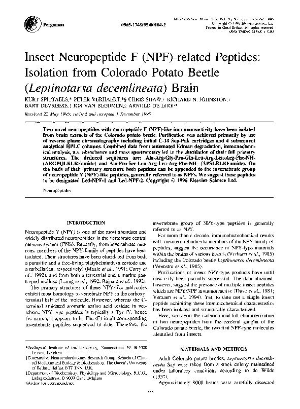 (PDF) Insect neuropeptide F (NPF)-related peptides: Isolation from ...