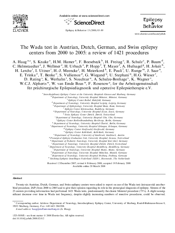 (PDF) The Wada test in Austrian, Dutch, German, and Swiss epilepsy ...