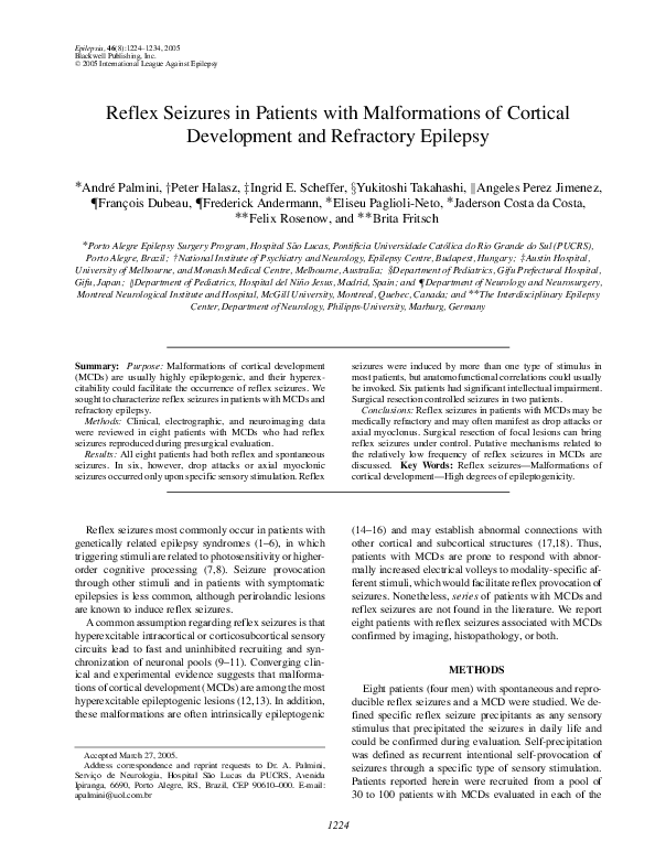 (PDF) Reflex Seizures in Patients with Malformations of Cortical ...