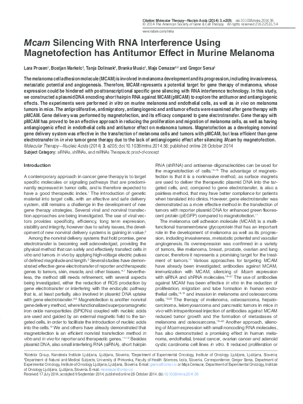 (PDF) Mcam Silencing With RNA Interference Using Magnetofection has ...