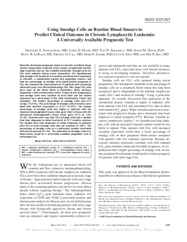 (PDF) Using Smudge Cells on Routine Blood Smears to Predict Clinical ...