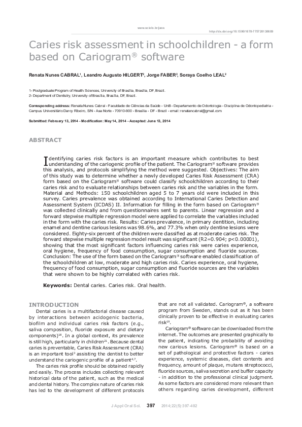 (PDF) Caries risk assessment in schoolchildren - a form based on Cariogram® software