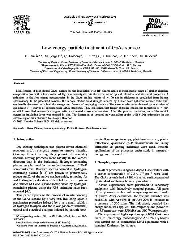 (PDF) Low-energy particle treatment of GaAs surface