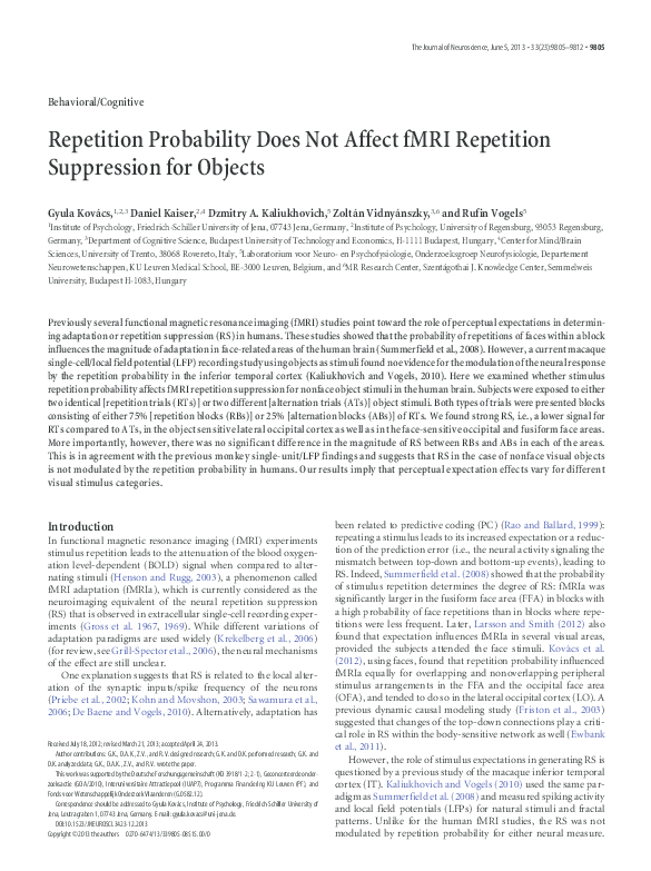 (PDF) Repetition Probability Does Not Affect fMRI Repetition ...