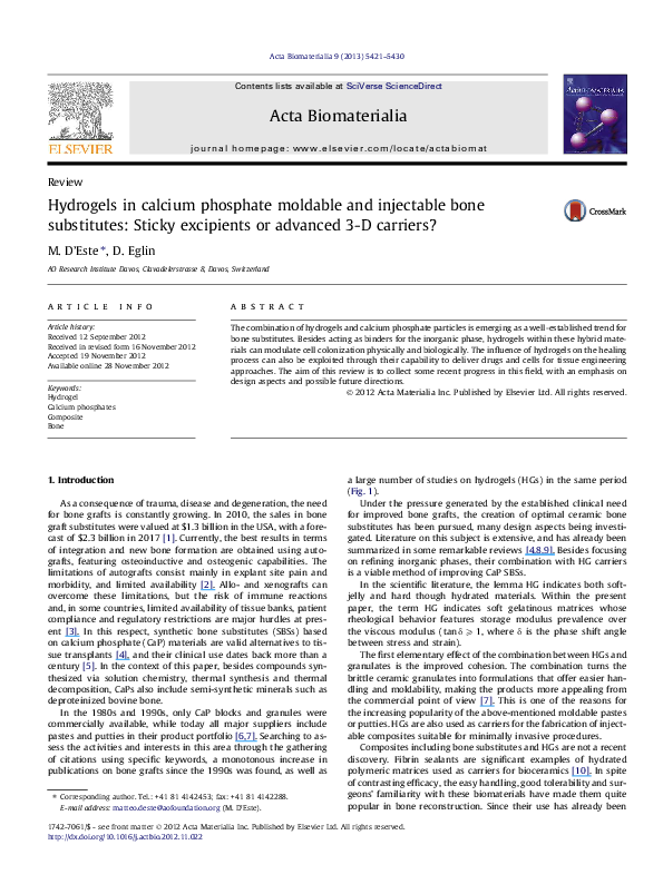 (PDF) Hydrogels in calcium phosphate moldable and injectable bone ...