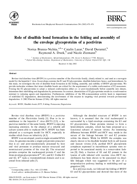 (PDF) Role of disulfide bond formation in the folding and assembly of ...