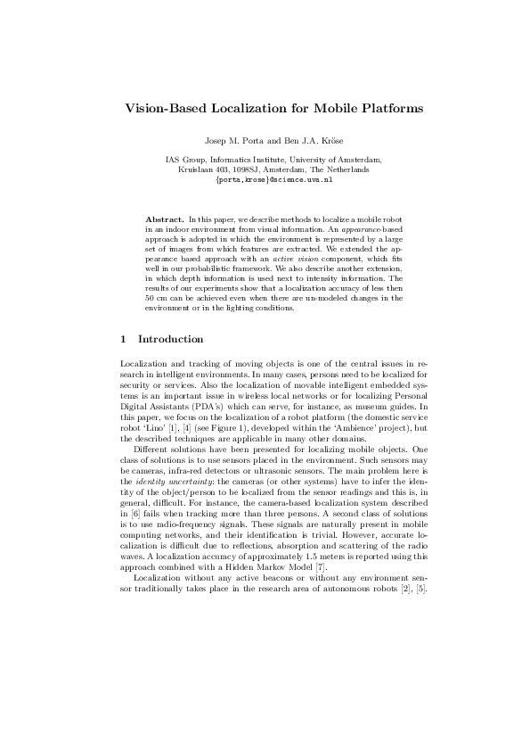 (PDF) Vision-based localization for mobile robots