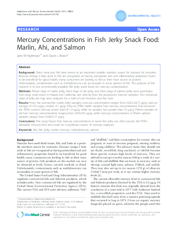 (PDF) Mercury concentrations in fish jerky snack food: marlin, ahi, and ...