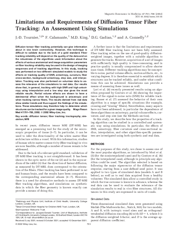 (PDF) Limitations and requirements of diffusion tensor fiber tracking ...