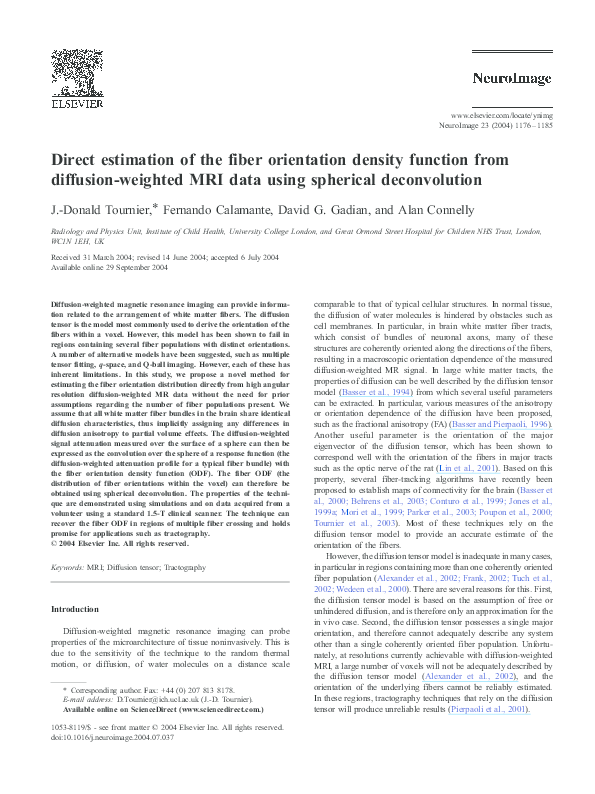 Pdf Direct Estimation Of The Fiber Orientation Density Function From Diffusion Weighted Mri 5974
