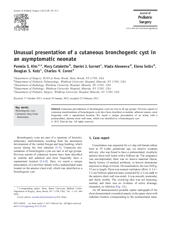(PDF) Unusual presentation of a cutaneous bronchogenic cyst in an ...