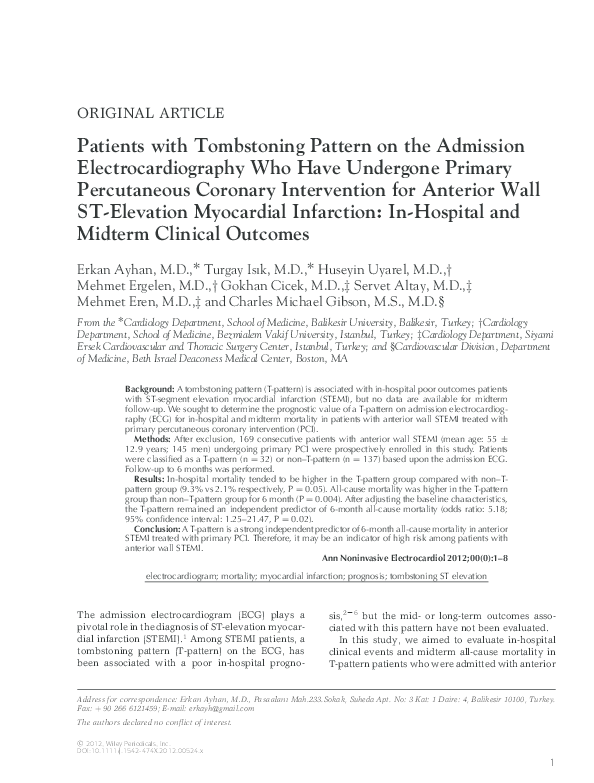 (PDF) Patients with Tombstoning Pattern on the Admission ...