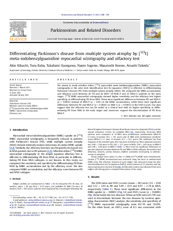 (PDF) Differentiating Parkinson’s disease from multiple system atrophy by [123I] meta ...