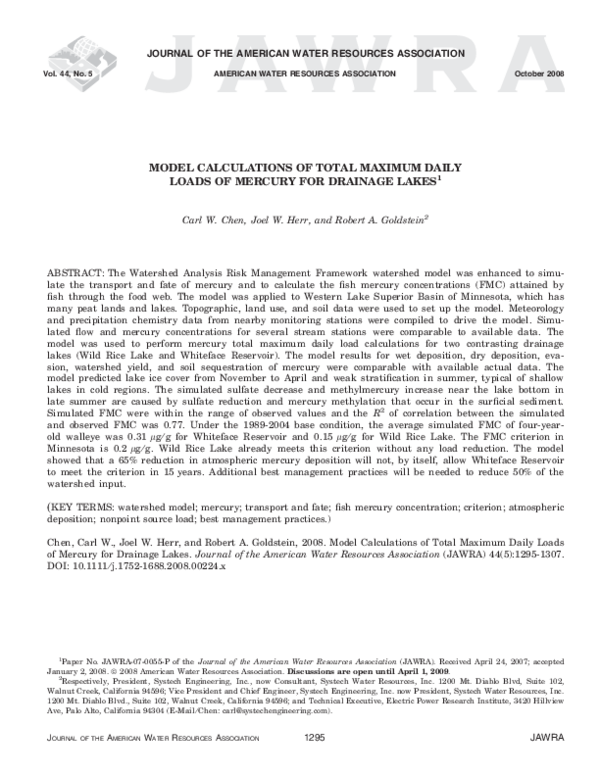 (PDF) Model Calculations of Total Maximum Daily Loads of Mercury for ...