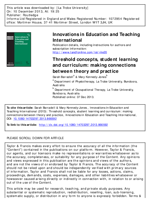 (PDF) Threshold concepts, student learning and curriculum: making ...