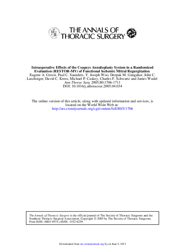 (PDF) Intraoperative Effects of the Coapsys Annuloplasty System in a ...
