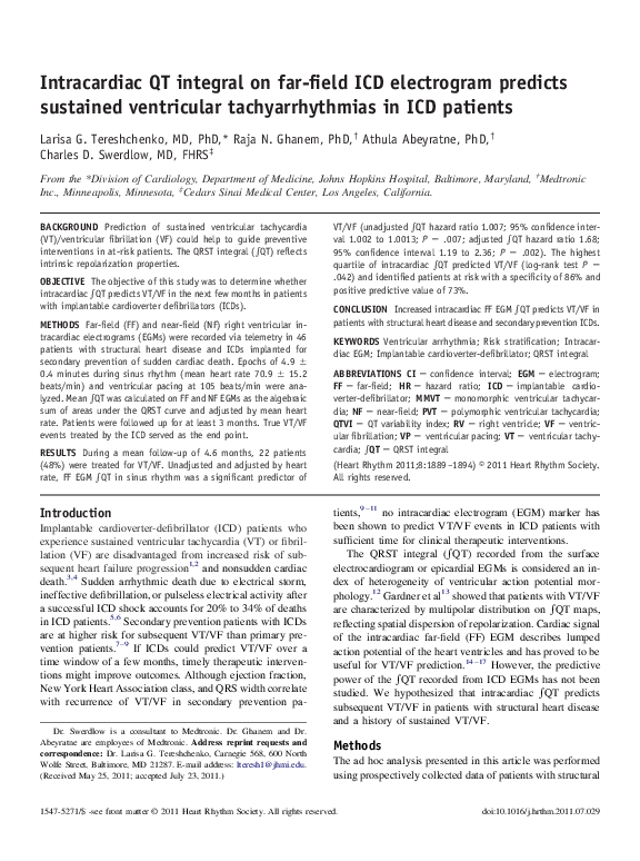 (PDF) Intracardiac QT integral on far-field ICD electrogram predicts ...