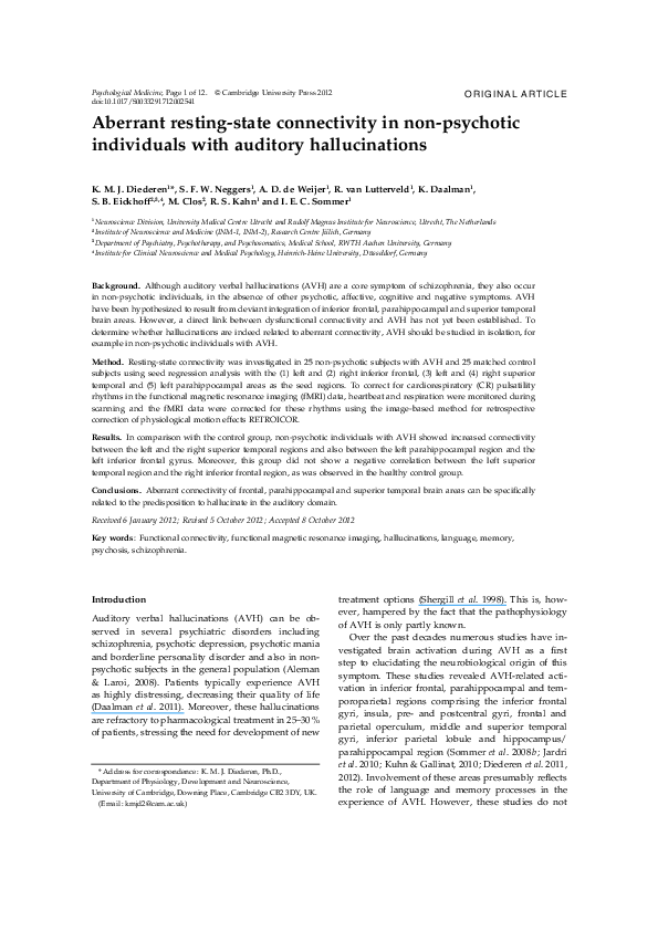 (PDF) Aberrant resting-state connectivity in non-psychotic individuals with auditory hallucinations