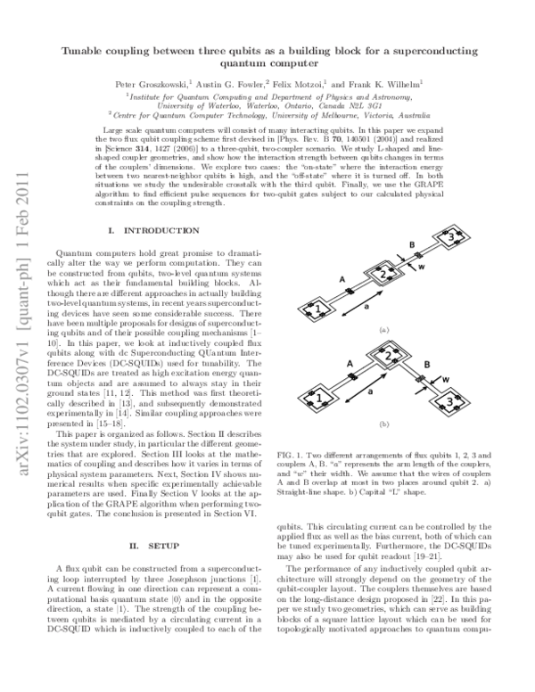 Pdf Tunable Coupling Between Three Qubits As A Building Block For A