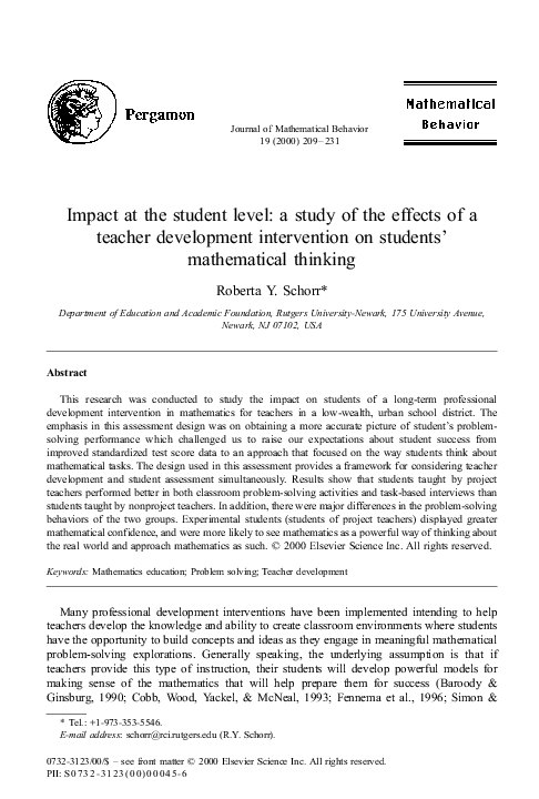 (PDF) Impact at the student level: a study of the effects of a teacher ...