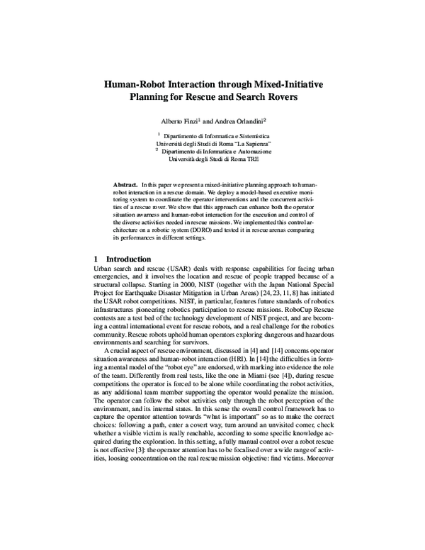 (PDF) Human-robot interaction through mixed-initiative planning for rescue and search rovers