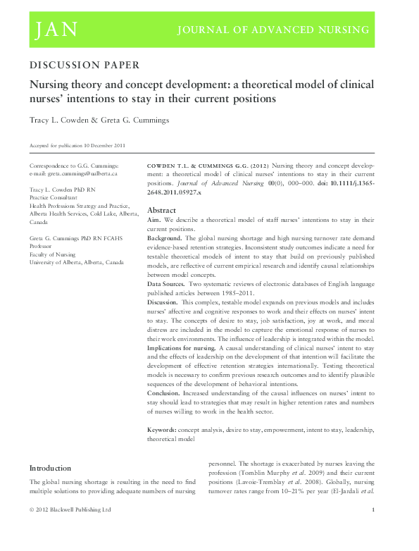 (PDF) Nursing theory and concept development: a theoretical model of ...