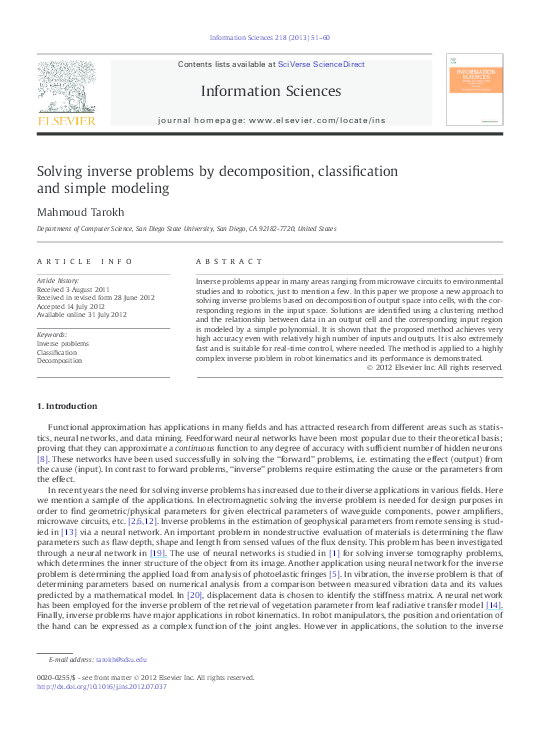 Pdf Solving Inverse Problems By Decomposition Classification And Simple Modeling