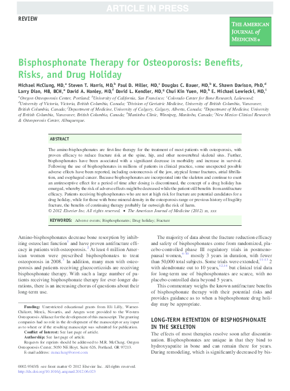 (PDF) Bisphosphonate Therapy for Osteoporosis: Benefits, Risks, and ...