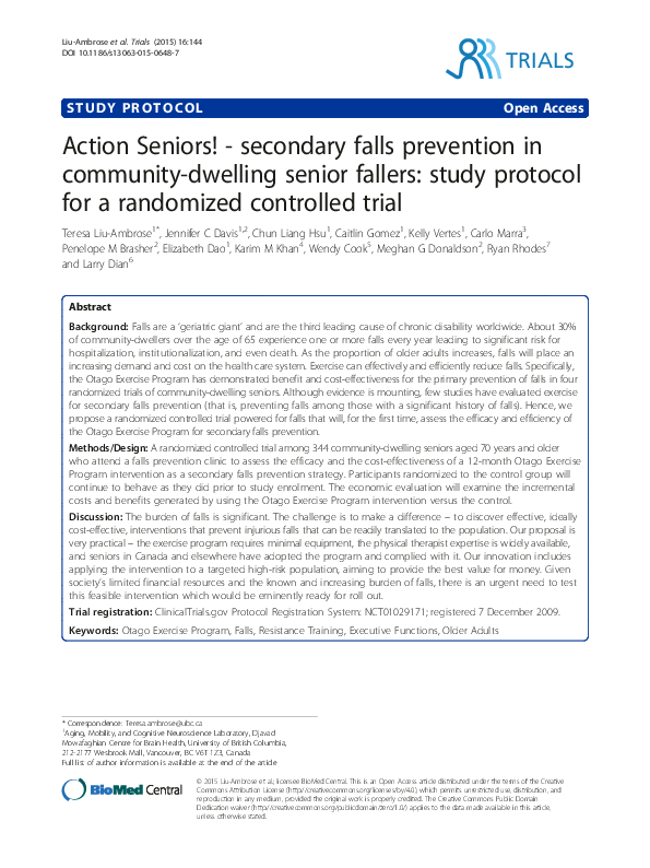 (PDF) Action Seniors! - secondary falls prevention in community ...