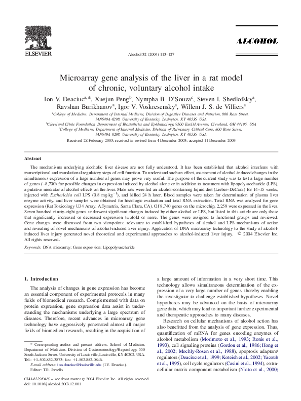 (PDF) Microarray gene analysis of the liver in a rat model of chronic ...