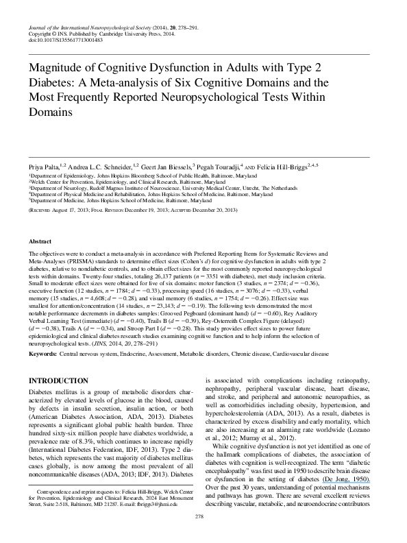 (PDF) Magnitude of Cognitive Dysfunction in Adults with Type 2 Diabetes ...