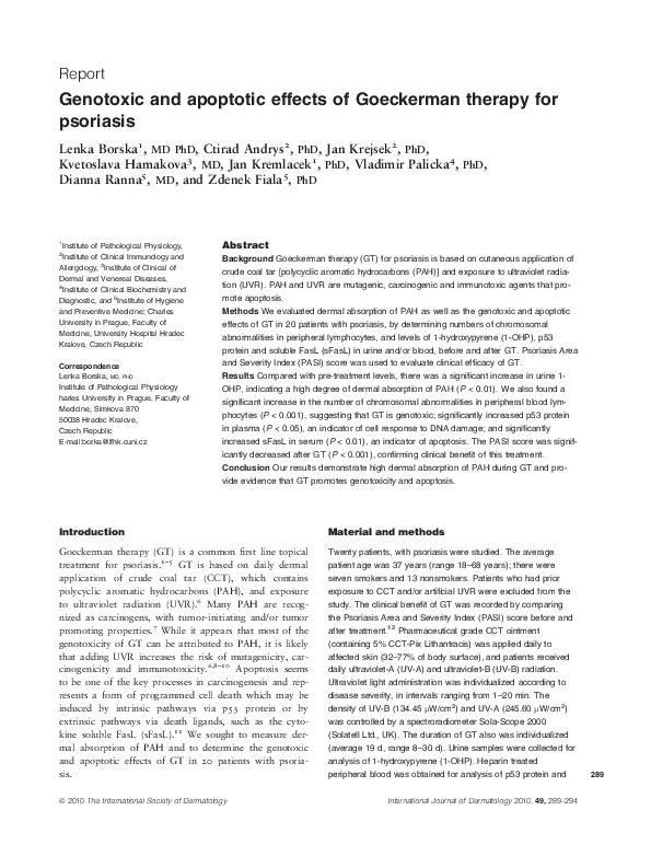 (PDF) Genotoxic and apoptotic effects of Goeckerman therapy for psoriasis