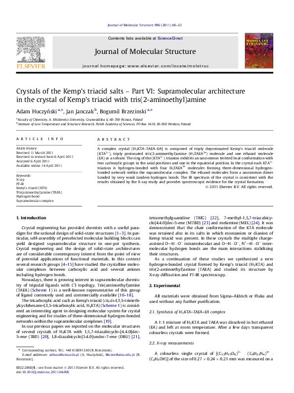 (PDF) Crystals of the Kemp’s triacid salts – Part VI: Supramolecular ...
