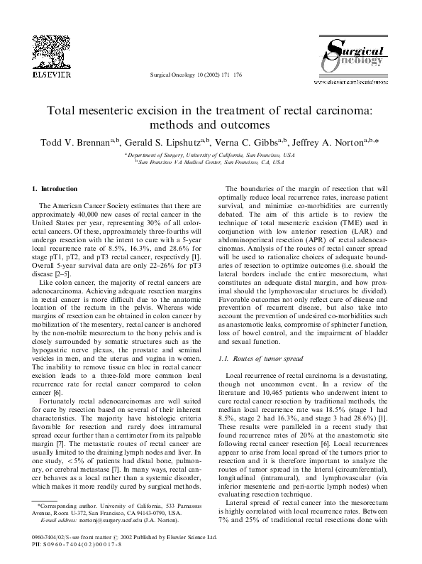 (PDF) Total mesenteric excision in the treatment of rectal carcinoma ...