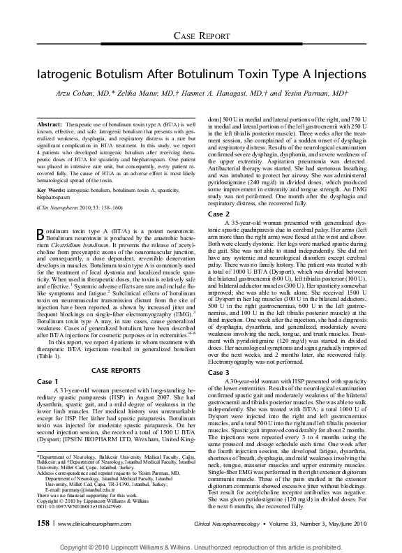 (PDF) Iatrogenic Botulism After Botulinum Toxin Type A Injections ...