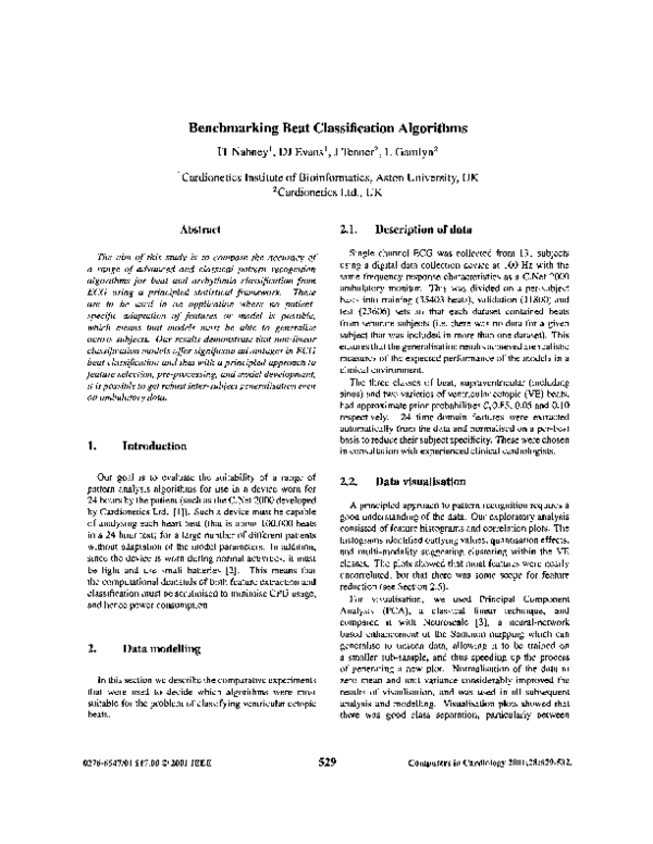 (PDF) Benchmarking beat classification algorithms | Ian T Nabney - Academia.edu