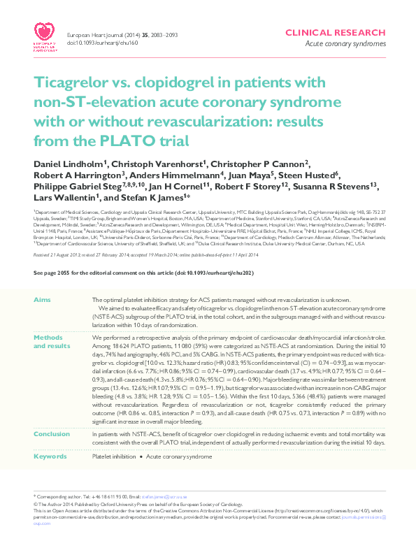 (PDF) Ticagrelor vs. clopidogrel in patients with non-ST-elevation ...