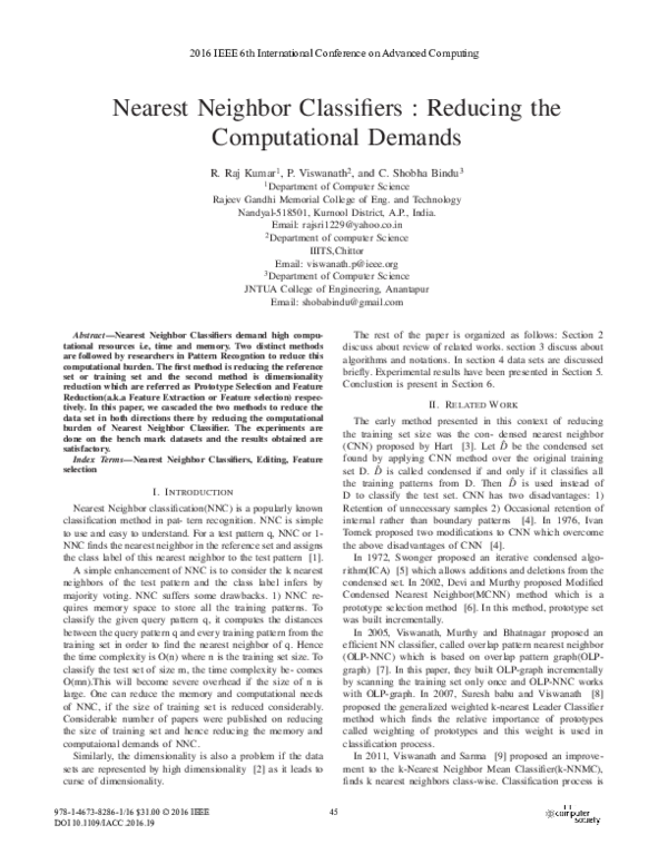 (PDF) Reducing the computational burden of the nearest neighbor classifier