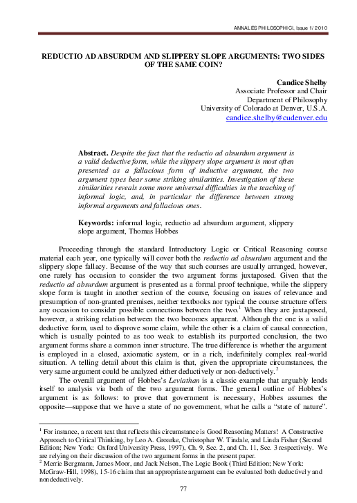 (PDF) Reductio Ad Absurdum and Slippery Slope Arguments: Two Sides of ...